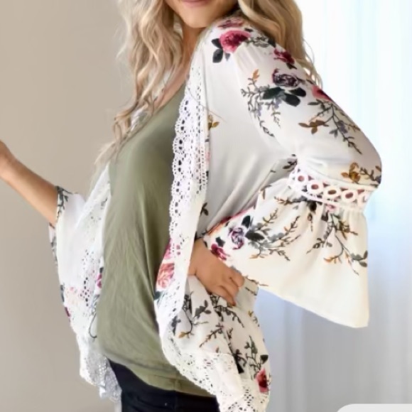 Sweaters | Ivory Floral Open Cardigan | Poshmark